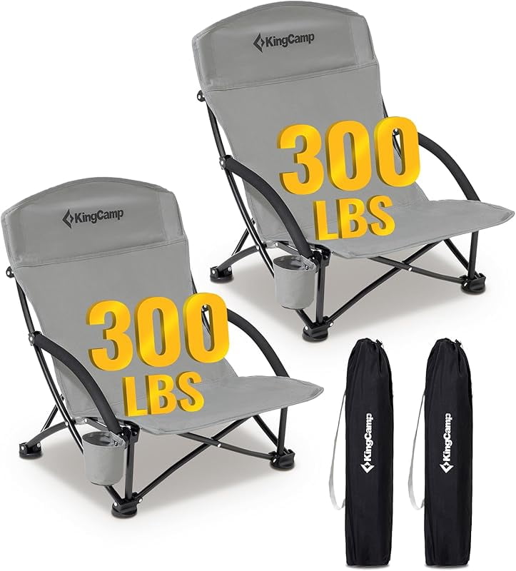 KingCamp Low Beach Chairs, Portable Folding Chair for Adults Extra Wide ...