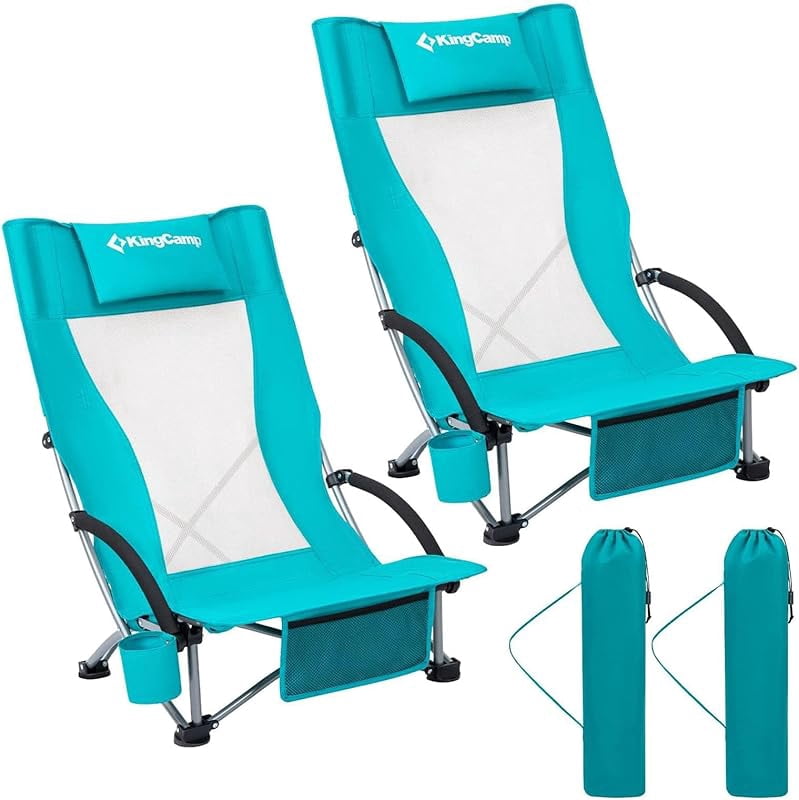 KingCamp Low Beach Chairs, Portable Folding Chair for Adults Extra Wide ...