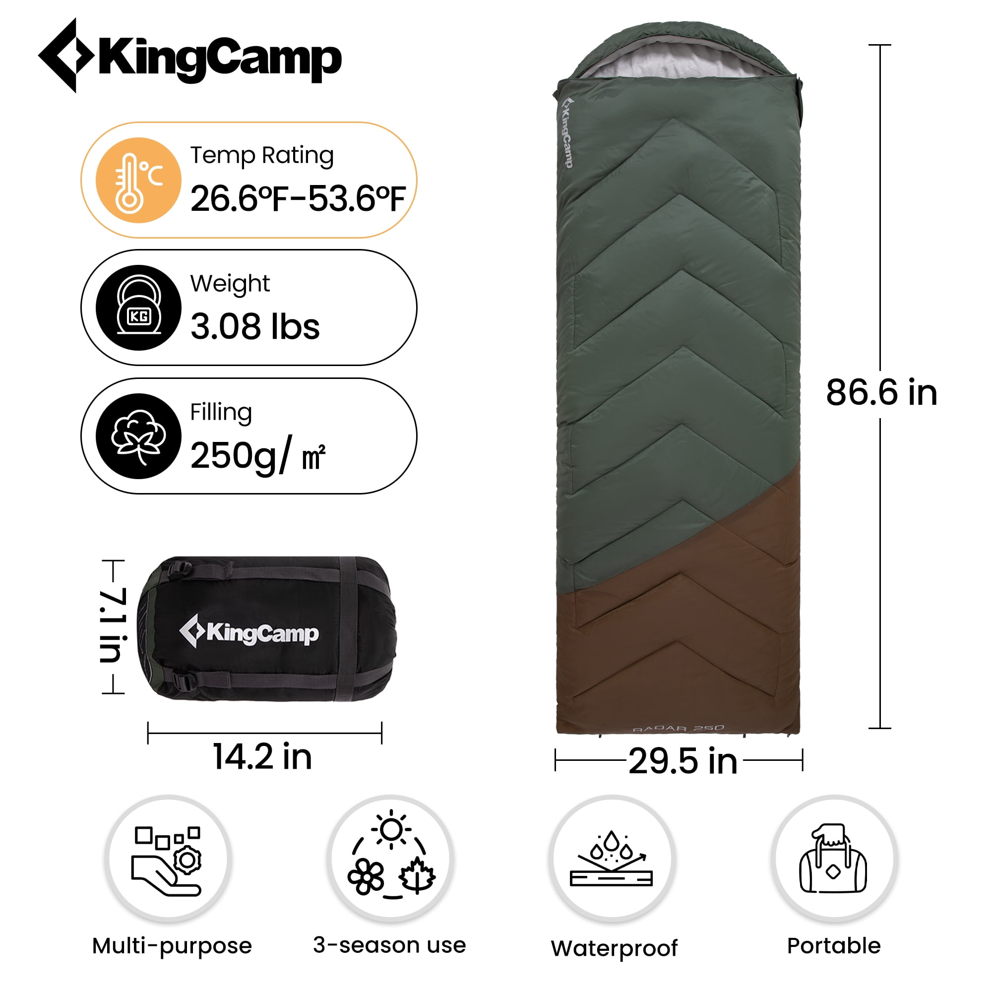 KingCamp All-Season Cold Weather Sleeping Bag - 27℉-54℉, Lightweight ...