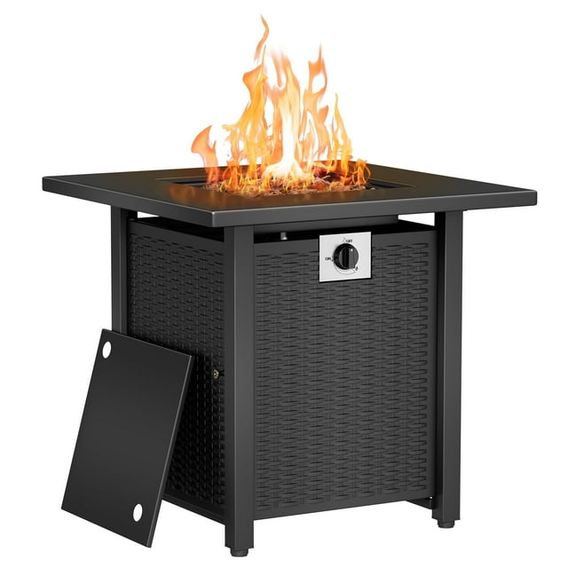 KingChii 28 inch Propane Fire Pit with Lid and Lava Rock, 50,000 BTU ...