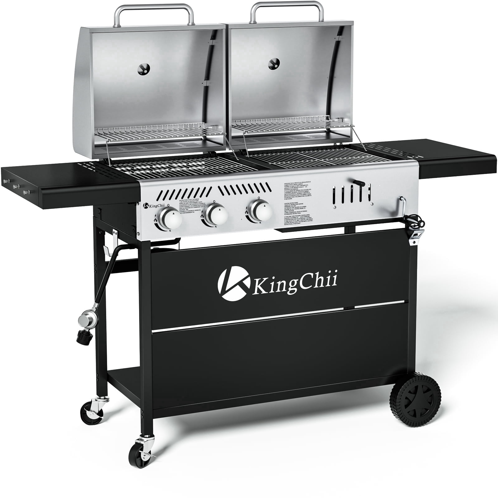 KingChii Gas and Charcoal Grill Combo, Dual Fuel 3-burner BBQ Grill ...