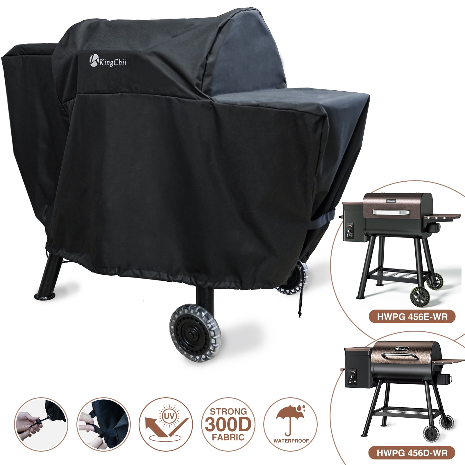"KingChii BBQ Grill Smoker Cover, Waterproof Dustproof Anti-UV, Black ...