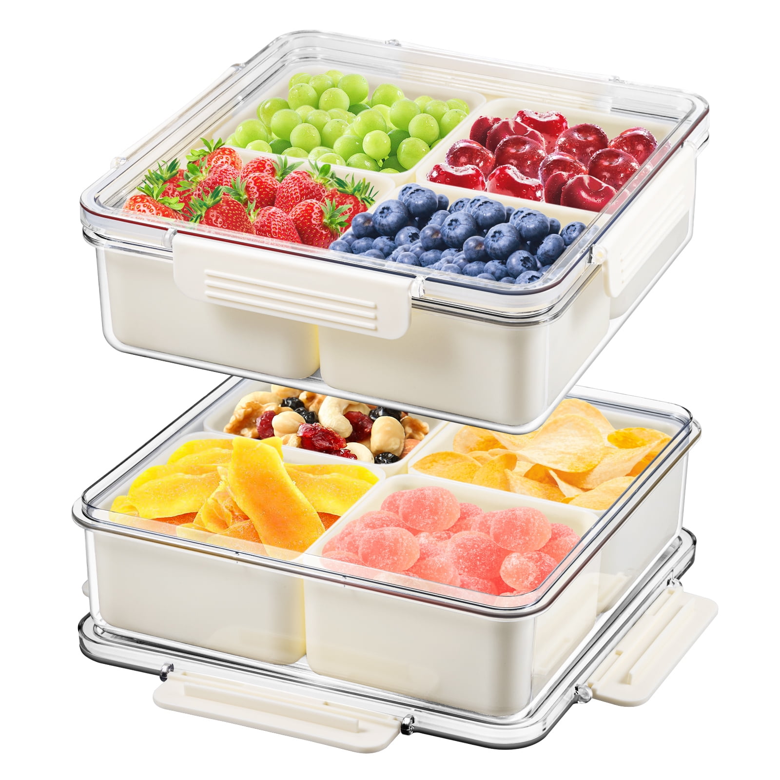 Jinyi 2 Pack Veggie Tray with Lid Sealed Fruit Tray Divided with 4 ...