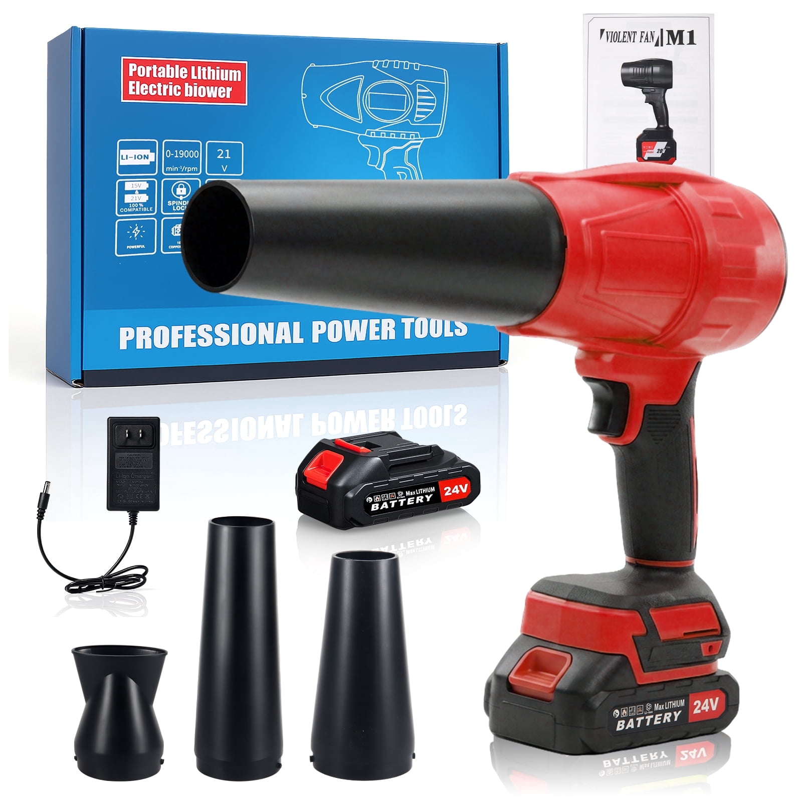 KingFurt Cordless Leaf Blower, High-Speed Dust Blower,24V Turbine ...
