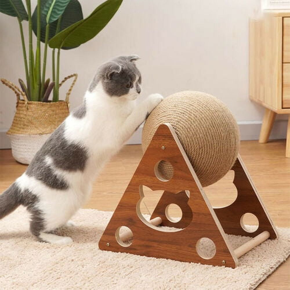 KingFurt Natural Sisal Round Kitten Scratcher Toy, Solid Wood ...