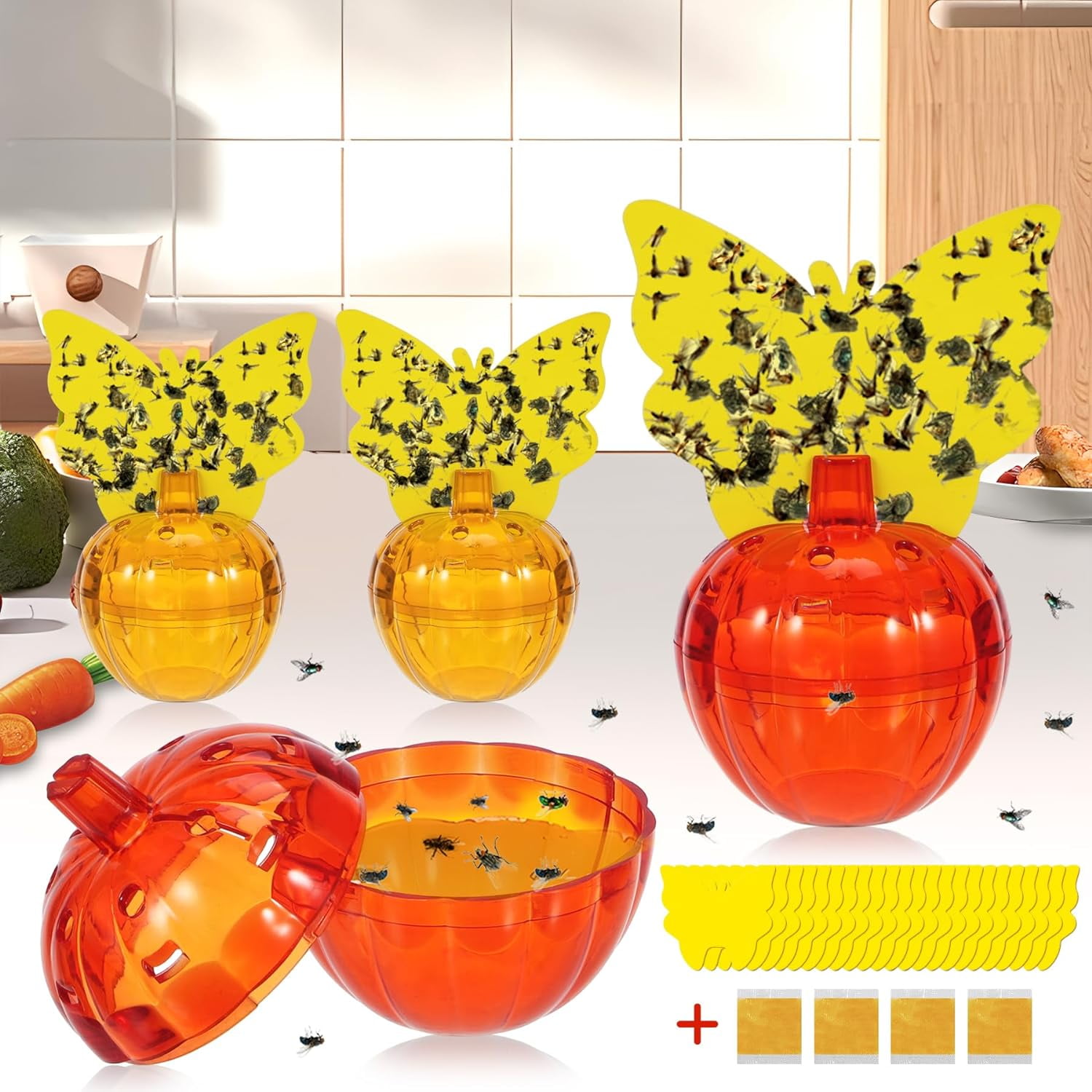 KingFurt Upgraded Fruit Fly Traps 24 Sticky Pads Reusable Fly Catcher ...