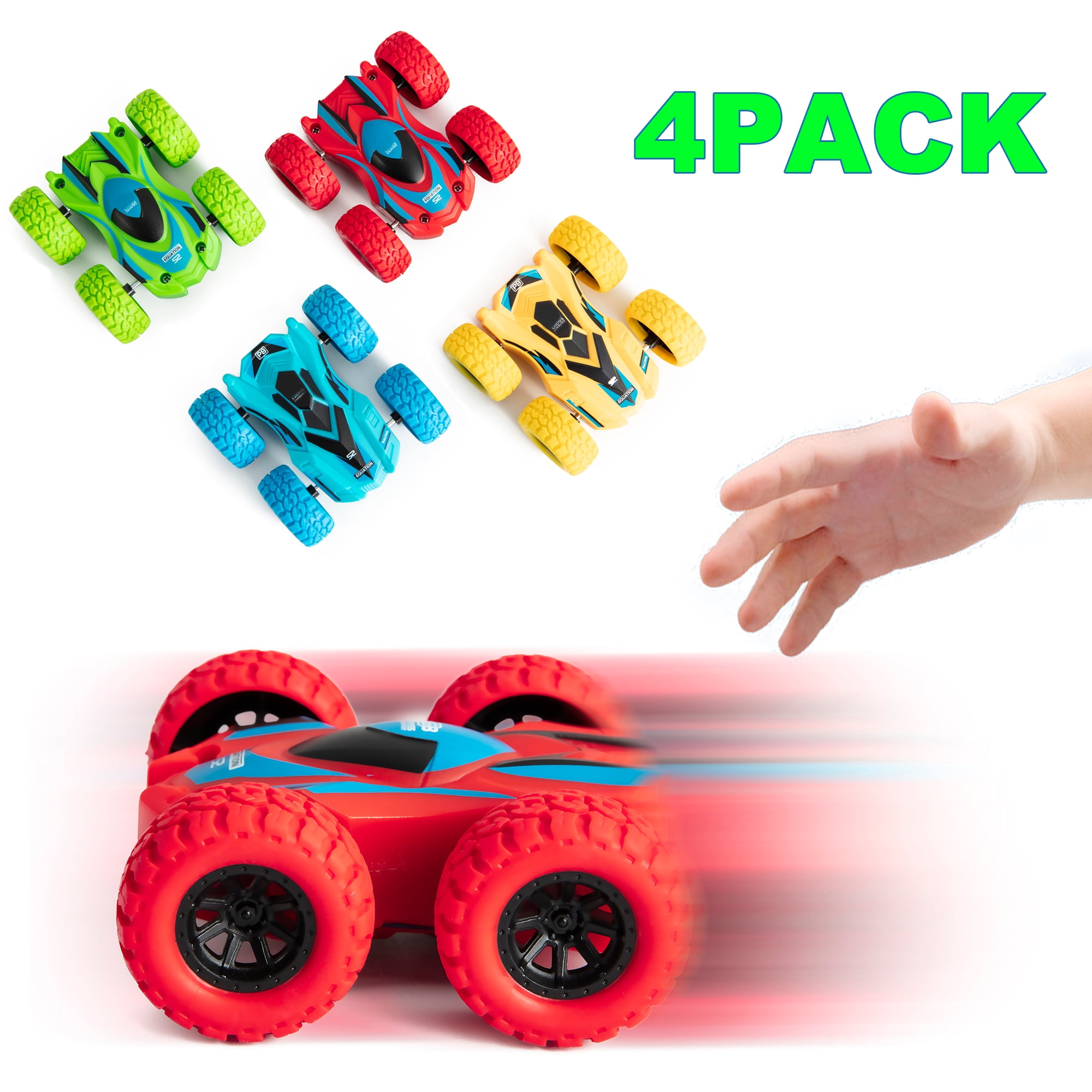 KingShop 4 Pack Inertia Cars Toy Double-sided Friction Power Car 360 ...