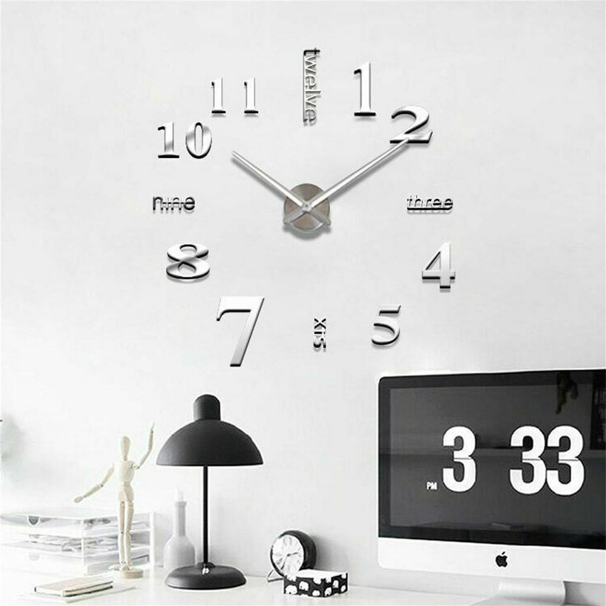 KingShop Large Wall Clock Quartz 3D DIY Big Watch Decorative Kitchen ...