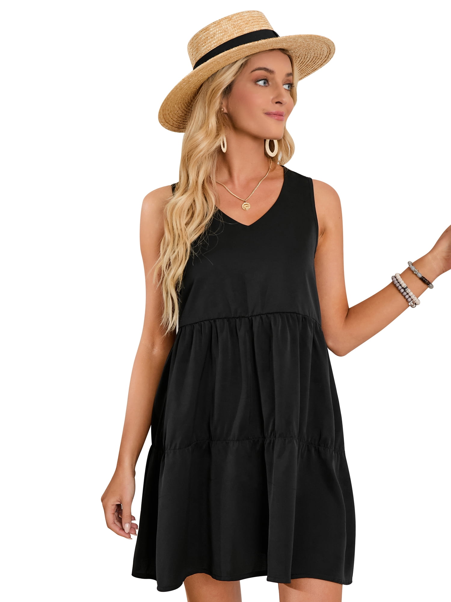 KingShop Women Spring Summer Tunic Dress V Neck Shift Dress Loose Flowy ...