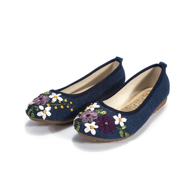 KingShop Women's Basic Round Flat Shoes Toe Print Slip-On Shoes ...