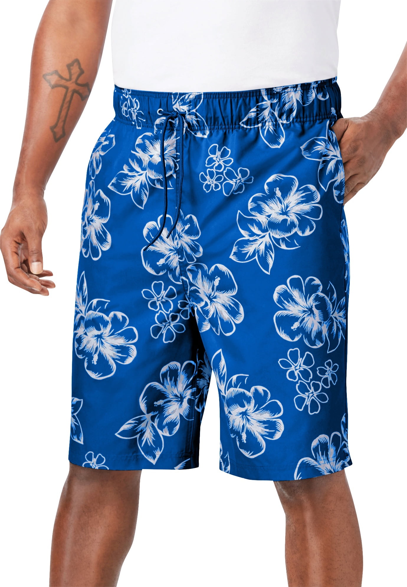 KingSize Men's Big & Tall Hibiscus Print 8" Swim Trunks - Walmart.com