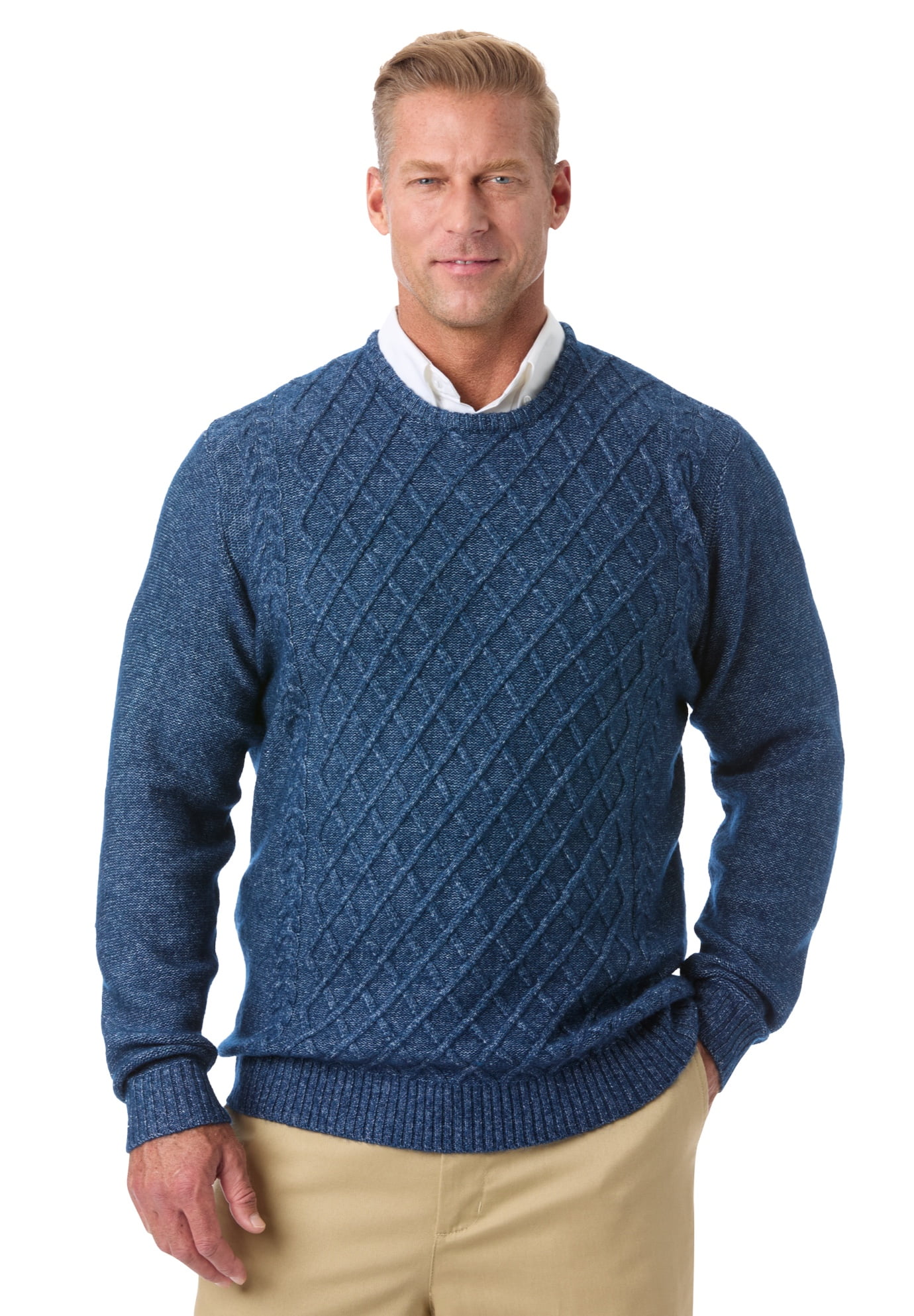KingSize Men's Big & Tall Soft Cable Knit Crewneck Sweater - Walmart.com
