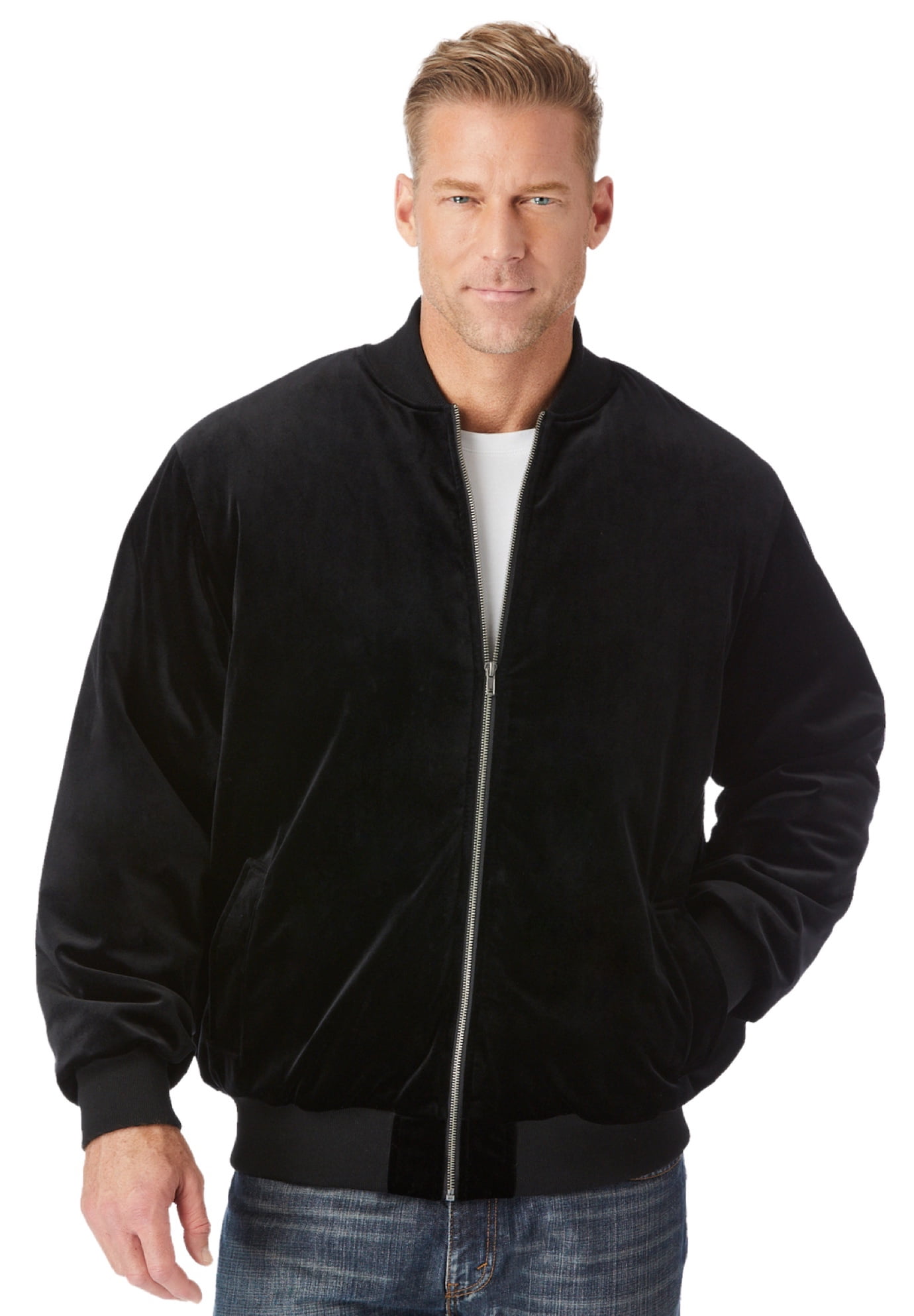 KingSize Men's Big & Tall Velour Full Zip Bomber Jacket - Walmart.com
