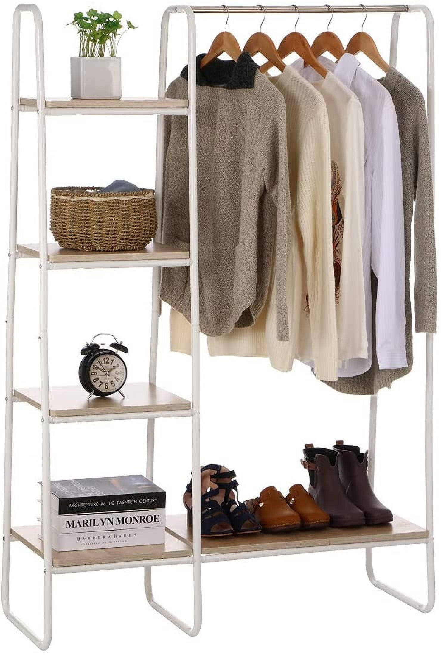 KingSo Metal Garment Rack with Shelves, Wardrobe Organizer, Free ...