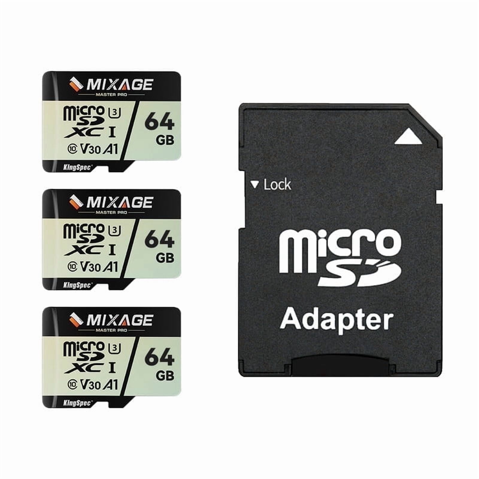 KingSpec MIXAGE 64GB 3 packs with Adapter SDXC U3 V30 A1 UHS-I Micro SD ...