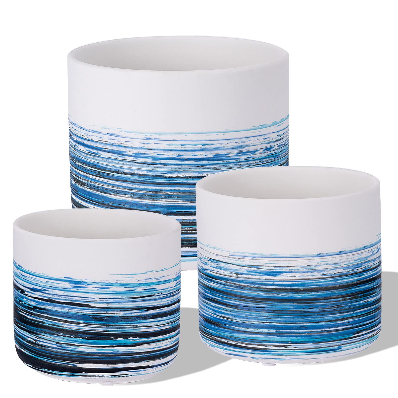 KingZiYu White Ceramic Plant Pots 5.1+4.3+3.7 inch Hand-Painted Small ...