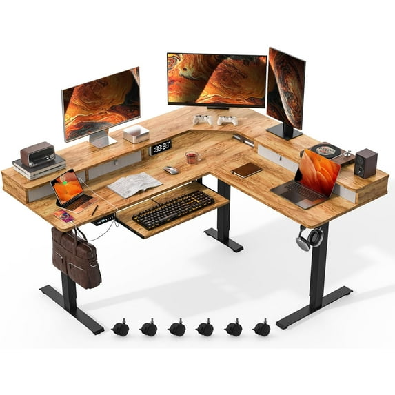 Kingant 63″x55″ L Shaped Electric Standing Desk with A/C Charging Port ...