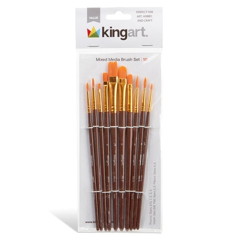 Kingart All-Purpose Art, Craft & Hobby Brown Paint Brushes, Set of 10 ...