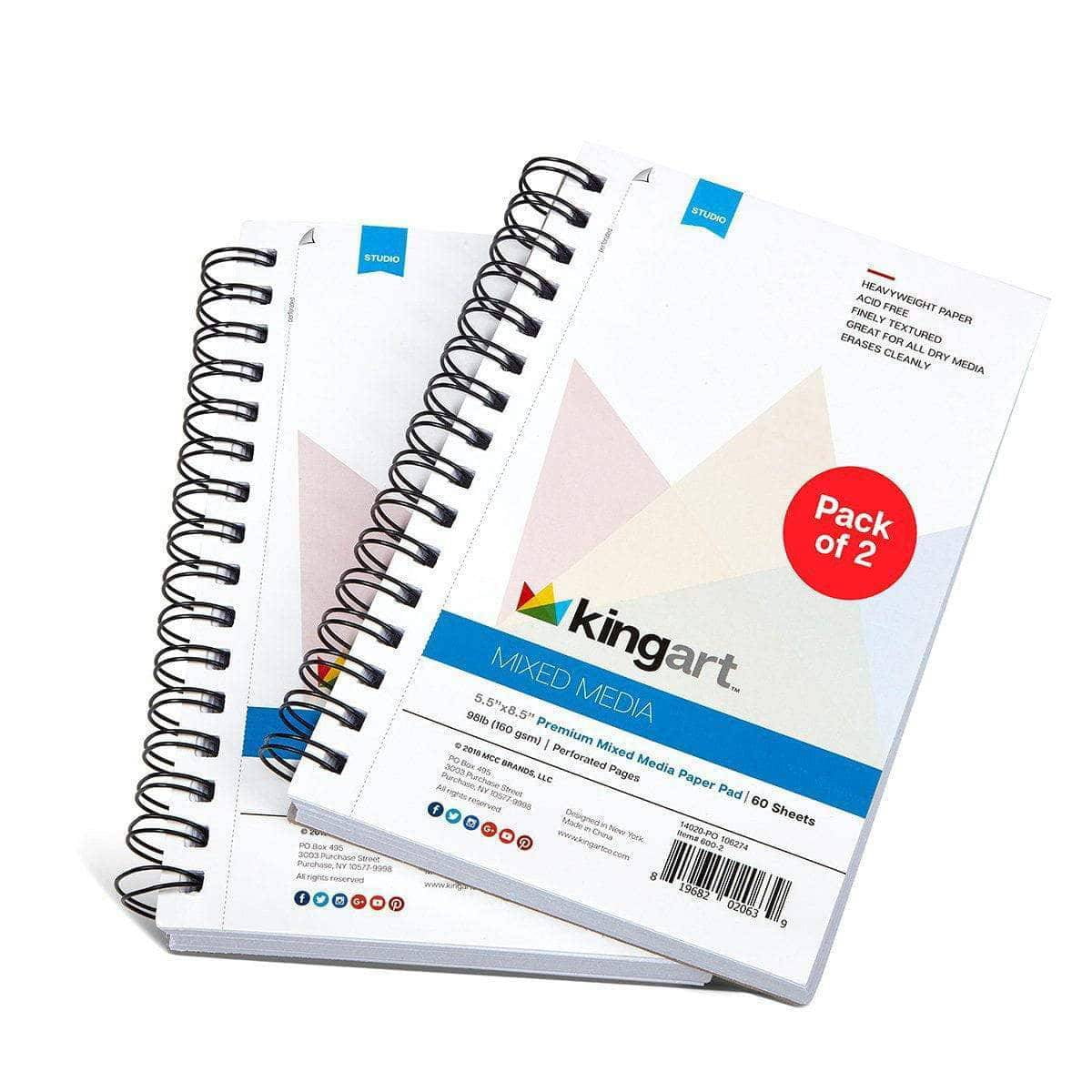 Kingart Mixed Media Sketchbooks, Pack of 2, 5.5 x 8.5 inches 60-Sheet ...