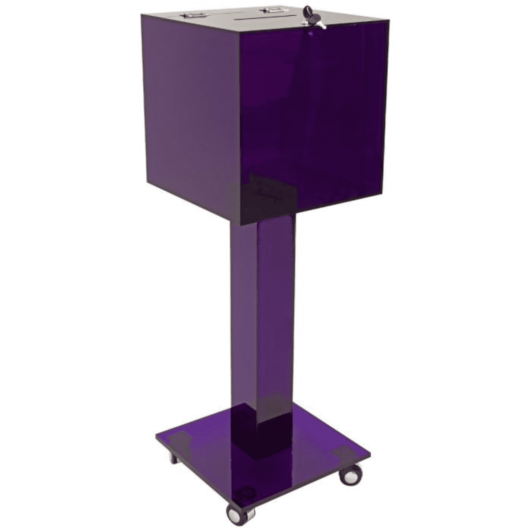 Kingdom KACCB6PURPLE Purple Acrylic Donation Box with Wheels (Lockable ...