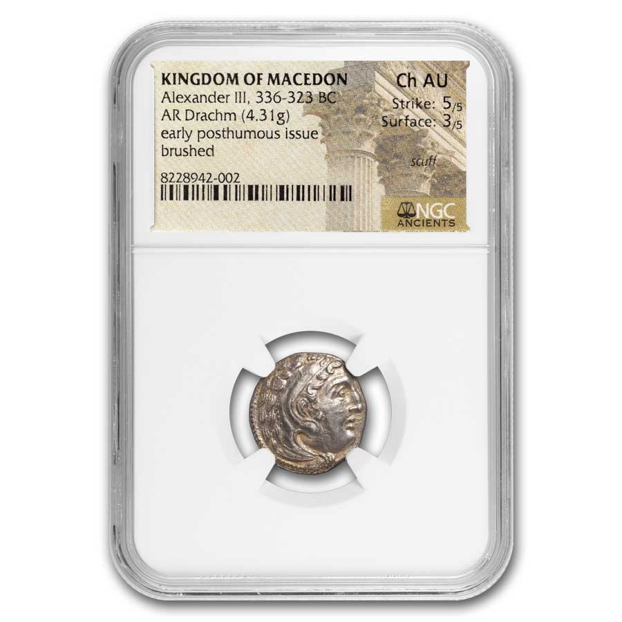 Kingdom of Macedon AR Drachm Alexander III (336-323 BC) Ch AU NGC ...