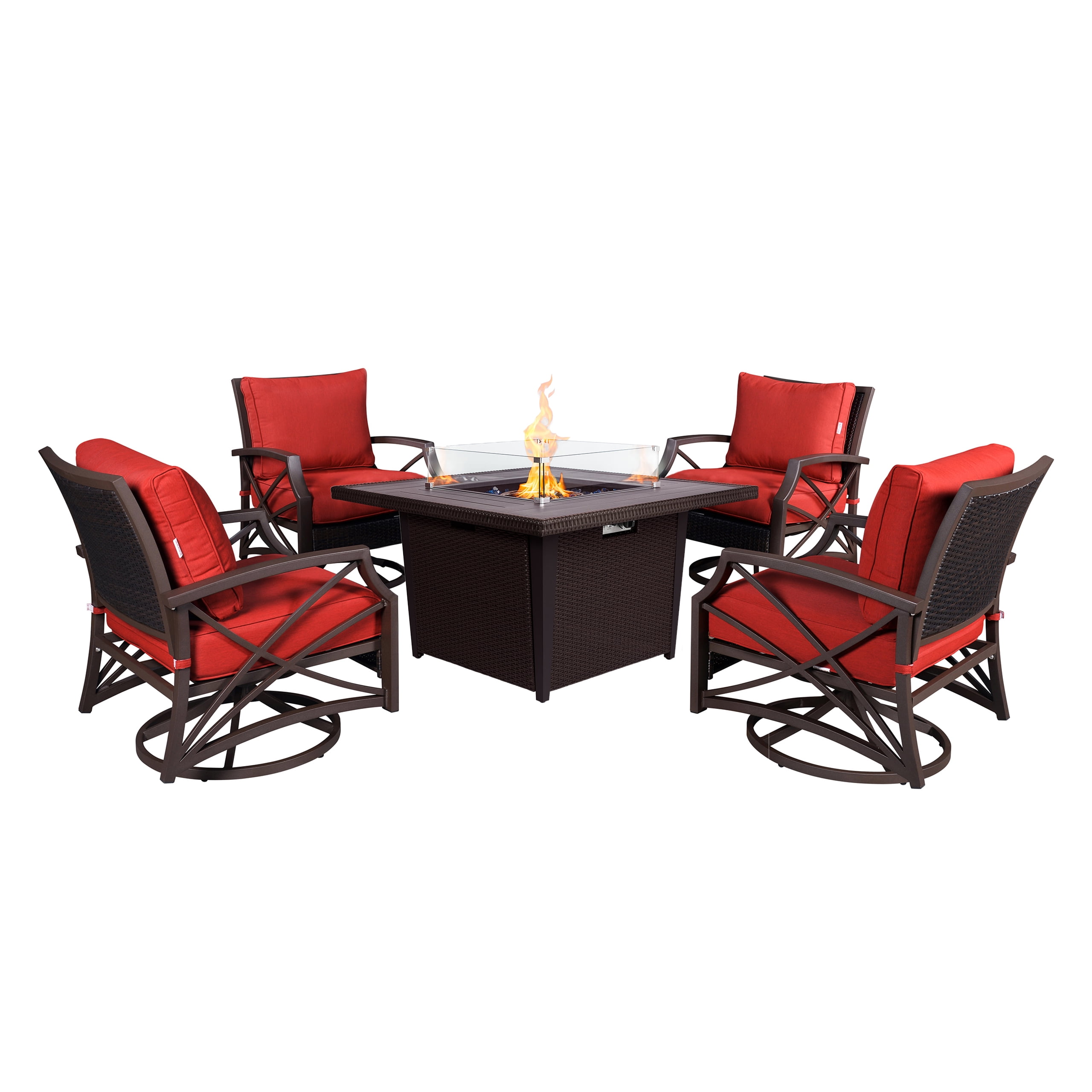 Kinger Home 5-Piece Square Propane Fire Pit Set, Patio Furniture Set ...