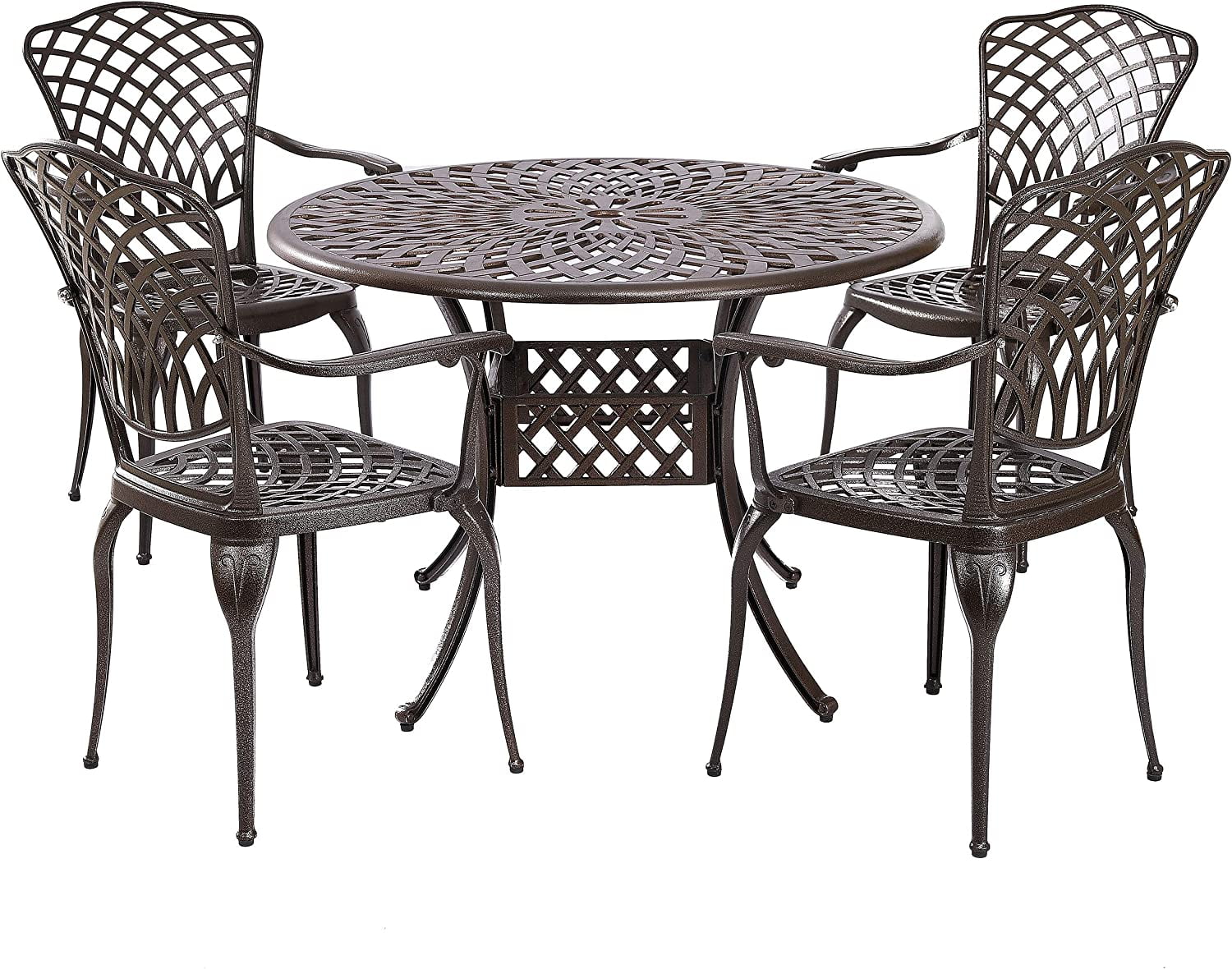 Kinger Home Arden 5-Piece Outdoor Dining Set for 4, Cast Aluminum Patio Furniture, Round Table ...