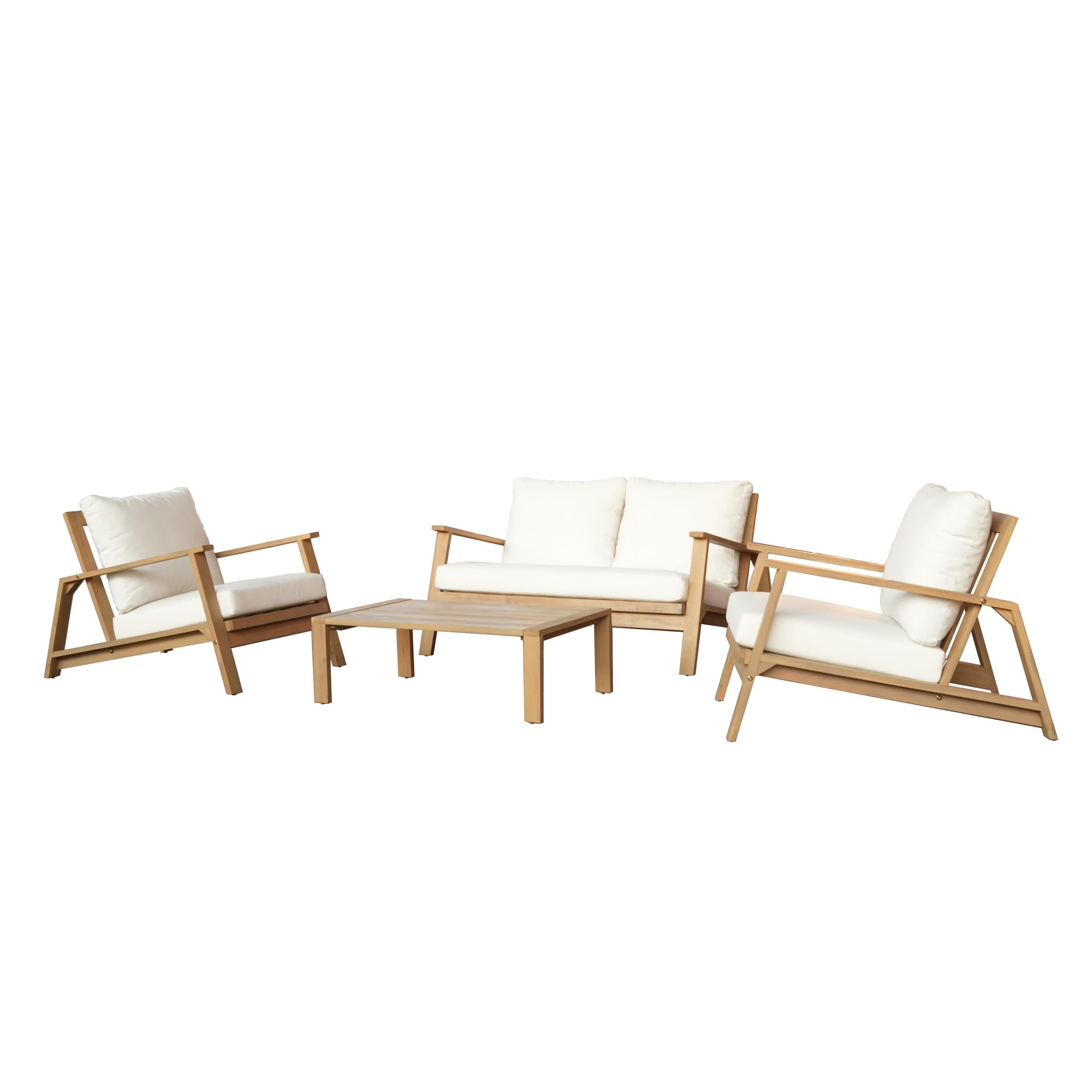 Kinger Home Ciera 4-Piece Acacia Wood Patio Furniture Set, Outdoor Patio Conversation Set with ...