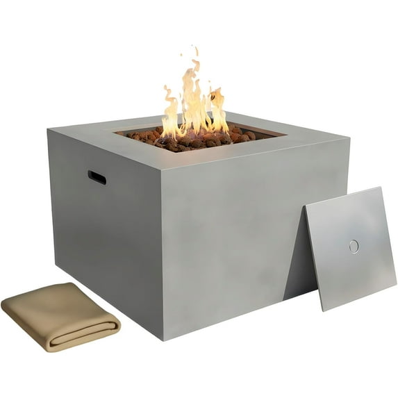 Kinger Home Kai 32-Inch Square Propane Fire Pit Table, Alloy Steel ...
