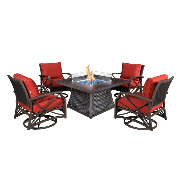 Kinger Home Patio Furniture Set with Propane Gas Fire Pit Tables ...