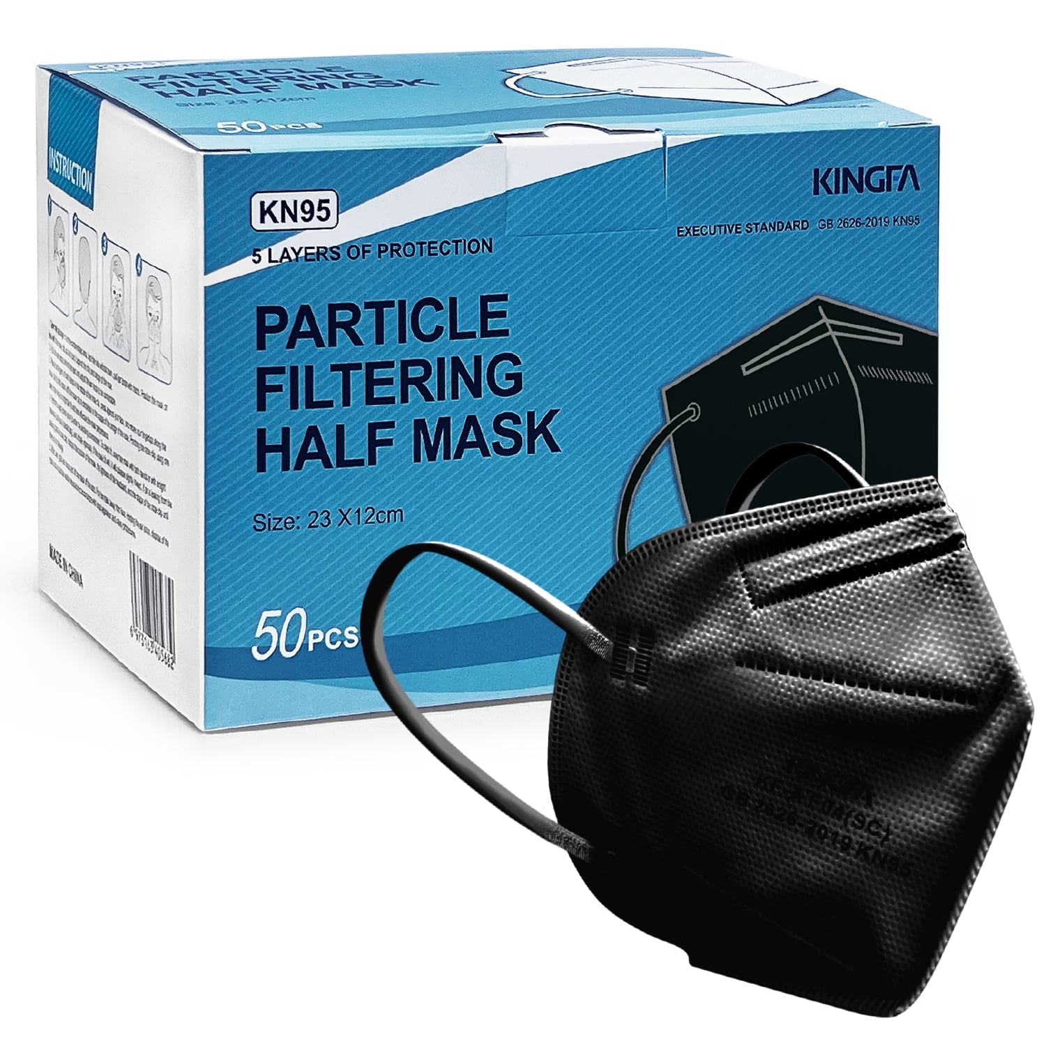 Kingfa Disposable Earloop Face Mask, 20 Count per Pack, Black - Walmart.com