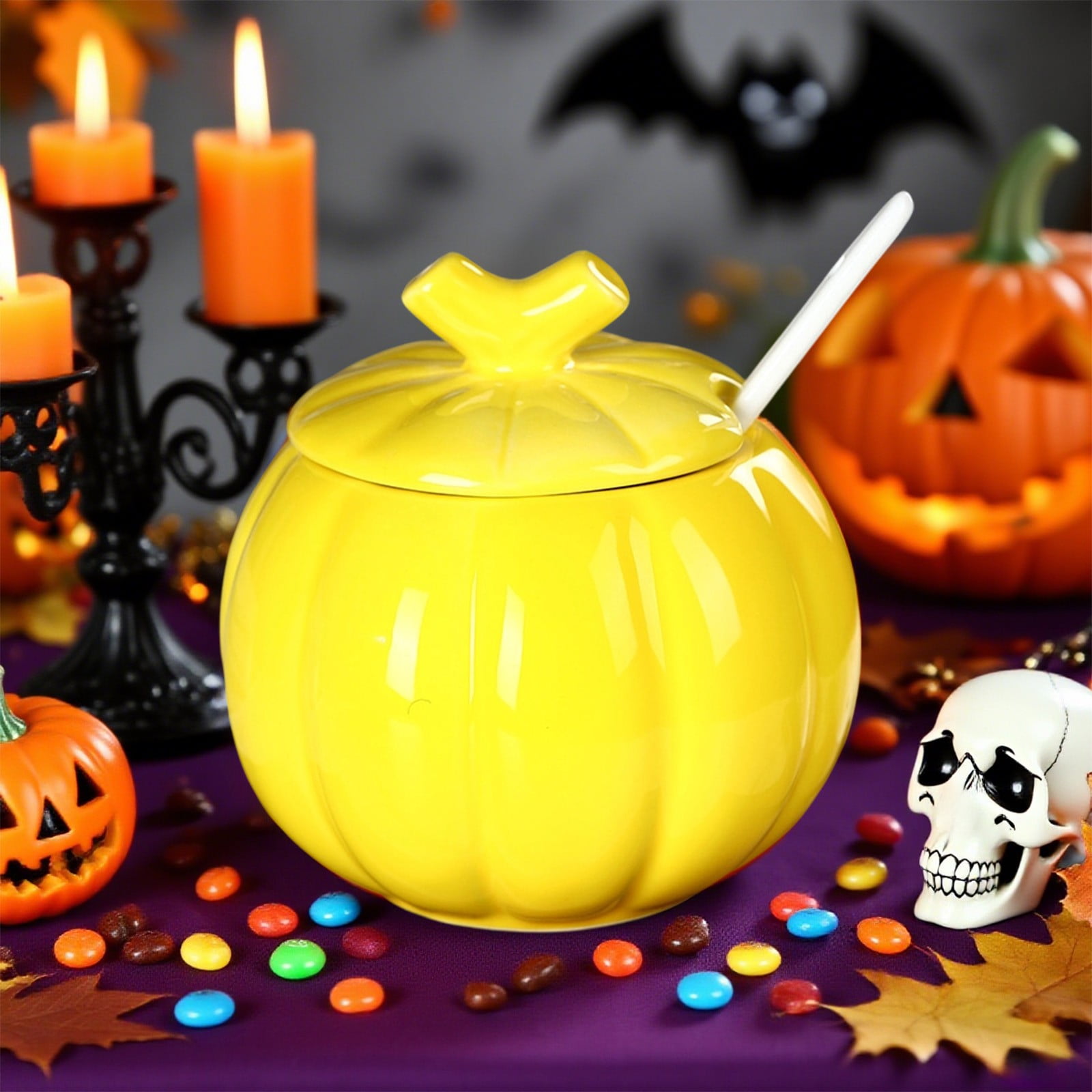 Kingfansion 12cm Pumpkin Shape Ceramic Jar, Tea Spice Canister ...