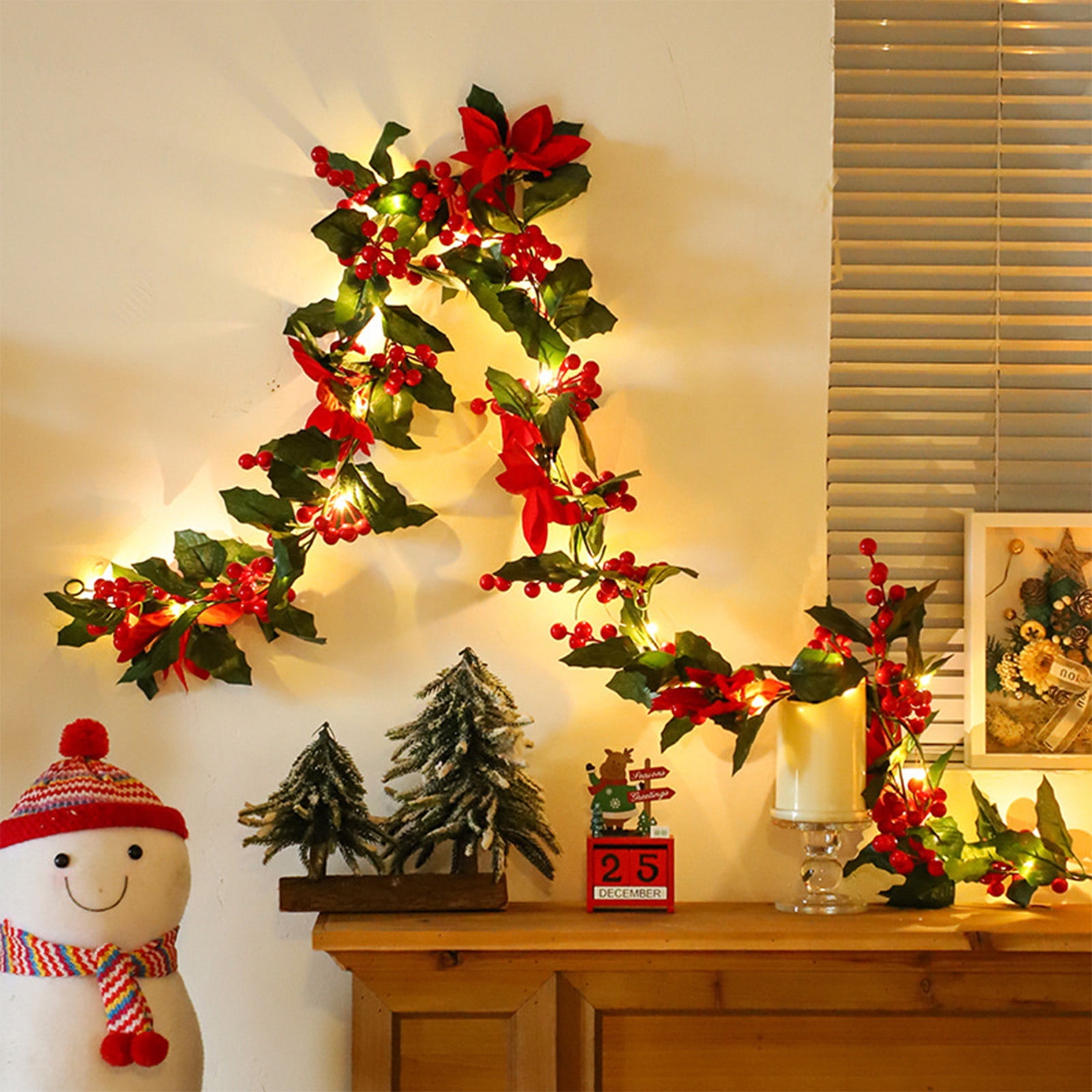 Kingfansion 200cm LED Christmas Berry Vine Light, Battery Powered ...