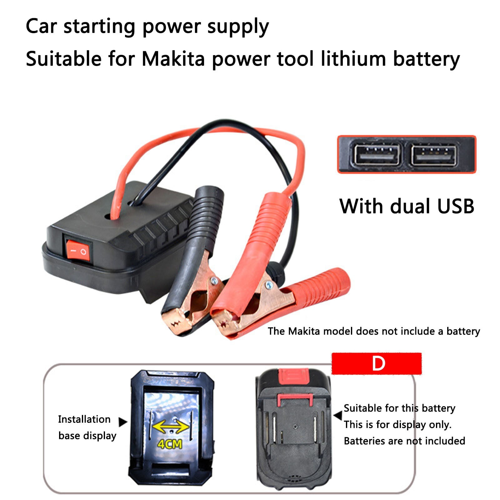 Kingfansion 2025 Car Jump Starter with Dual USB Ports, 150g Lithium ...