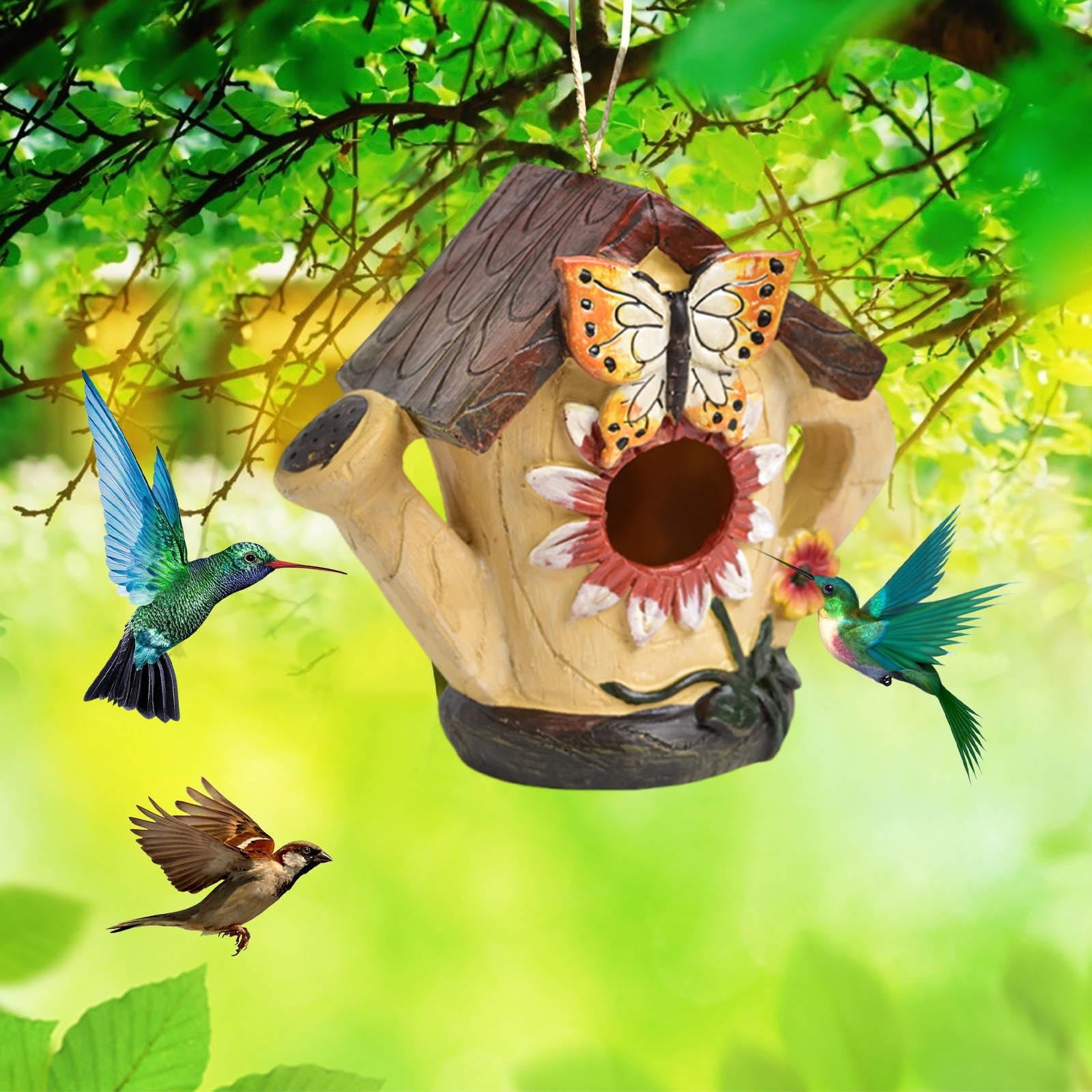 Kingfansion 2025 Resin Bird House Wall Hanging, Weatherproof Garden ...