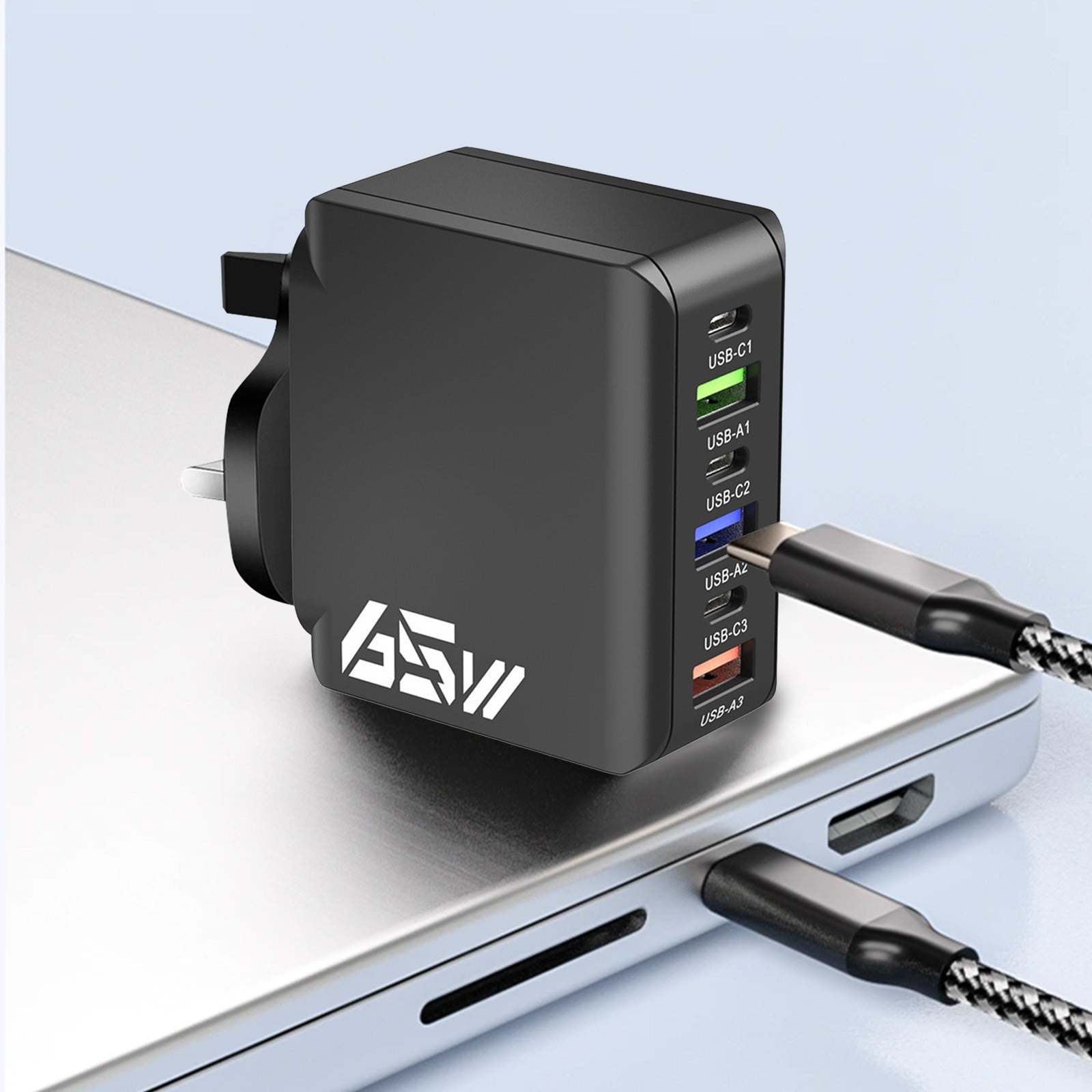 Kingfansion 65W 6-Port USB Fast Charger, British Standard Multi-Device ...