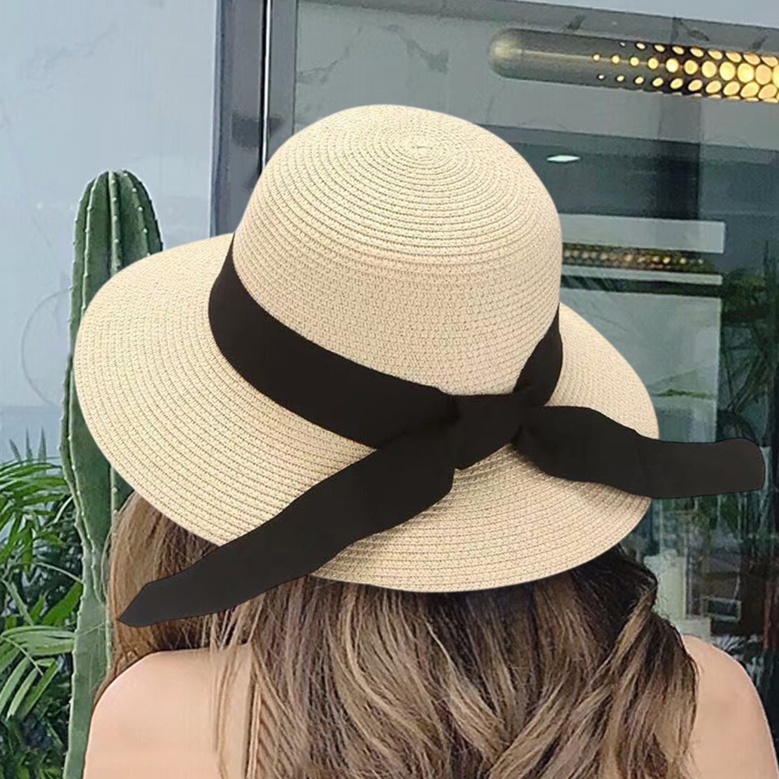 Kingfansion Daily Deals 2025 Women's Straw Beach Hat, Foldable Sun Hat ...