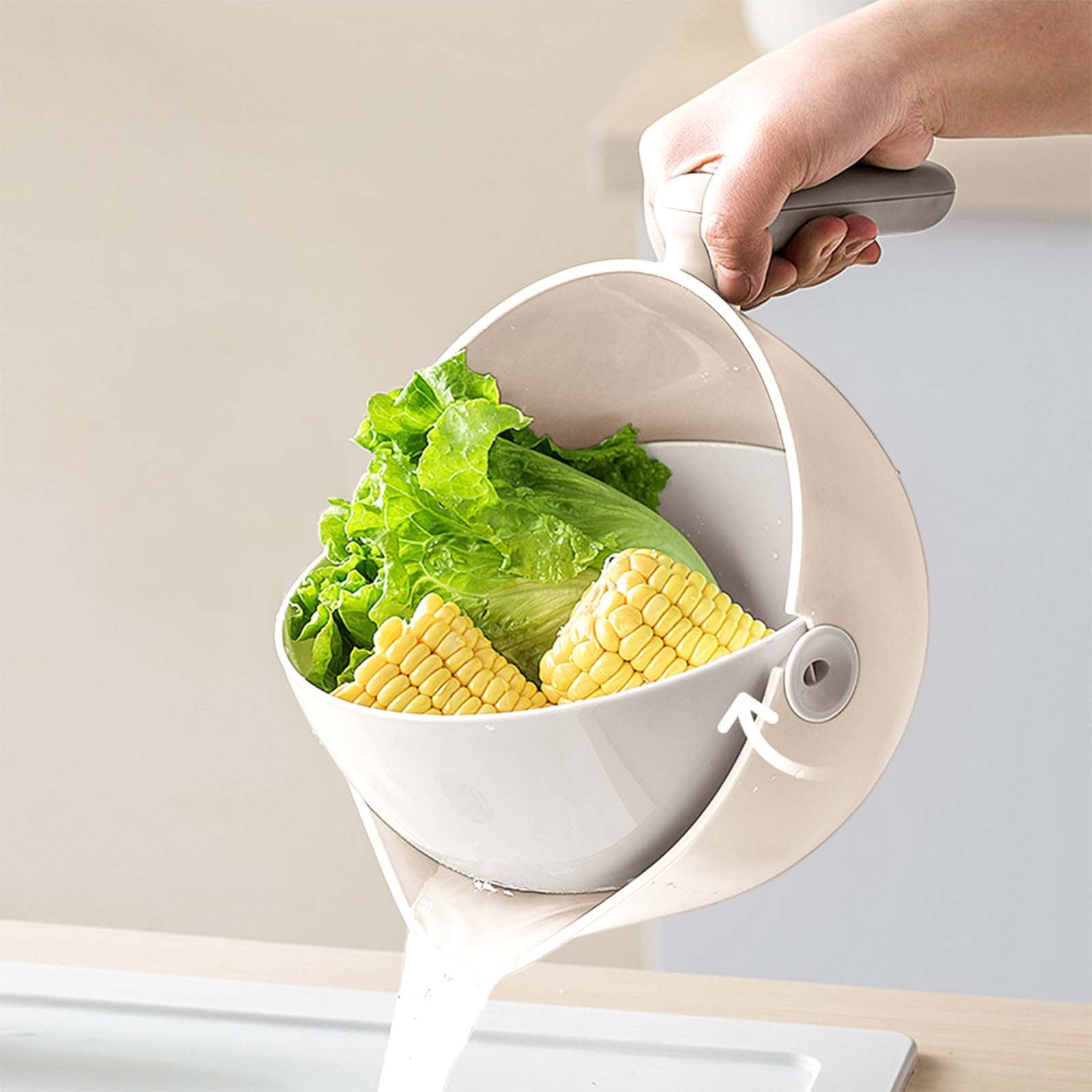 Kingfansion Double-layer Draining Basket, Double-Layer Vegetable ...