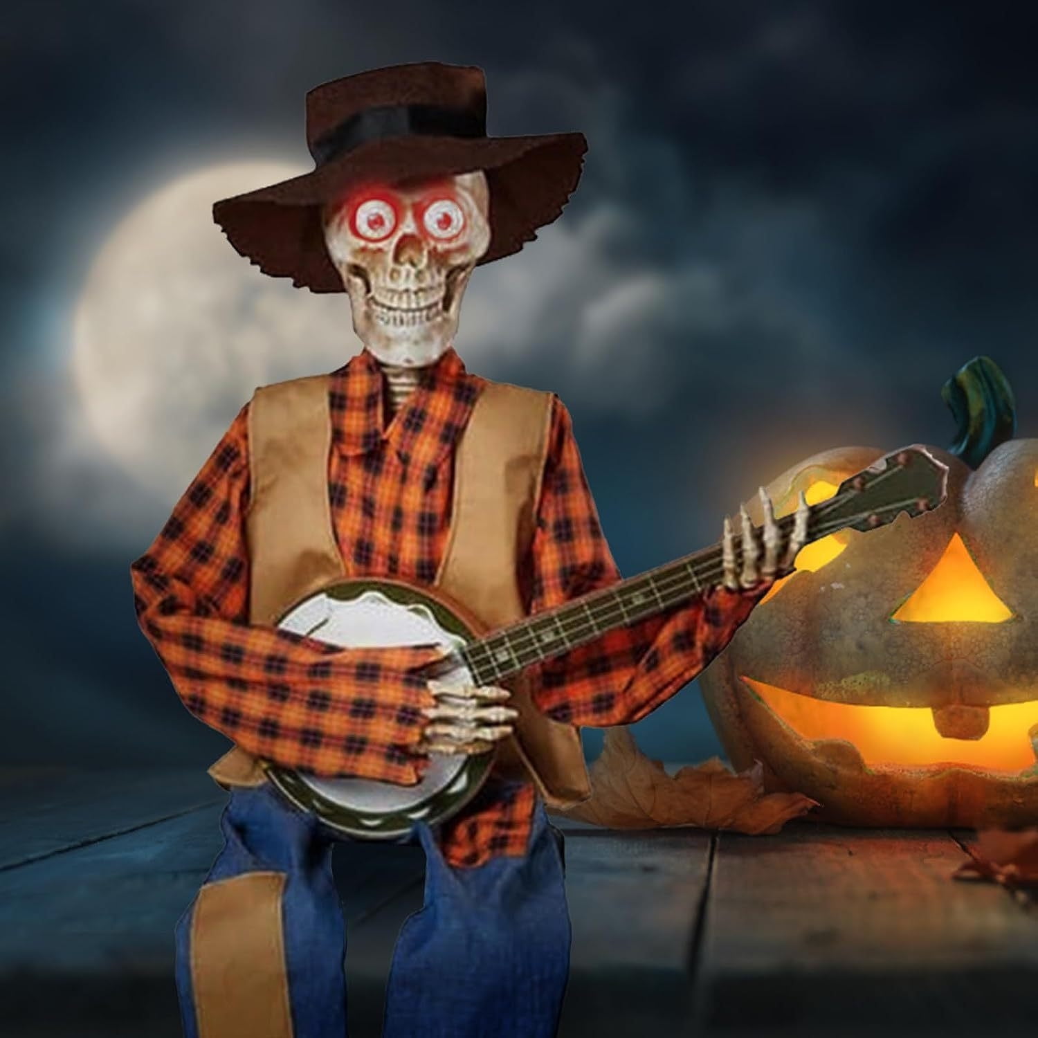Kingfansion Playing Guitar Skeleton Halloween Decoration, Plastic ...