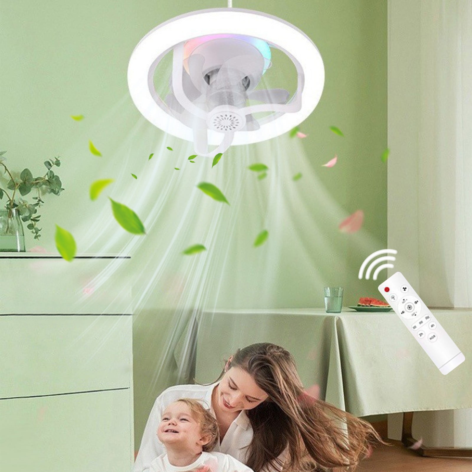 Kingfansion RGB Remote Control Ceiling Fan Light, 360° Rotating Shaking ...