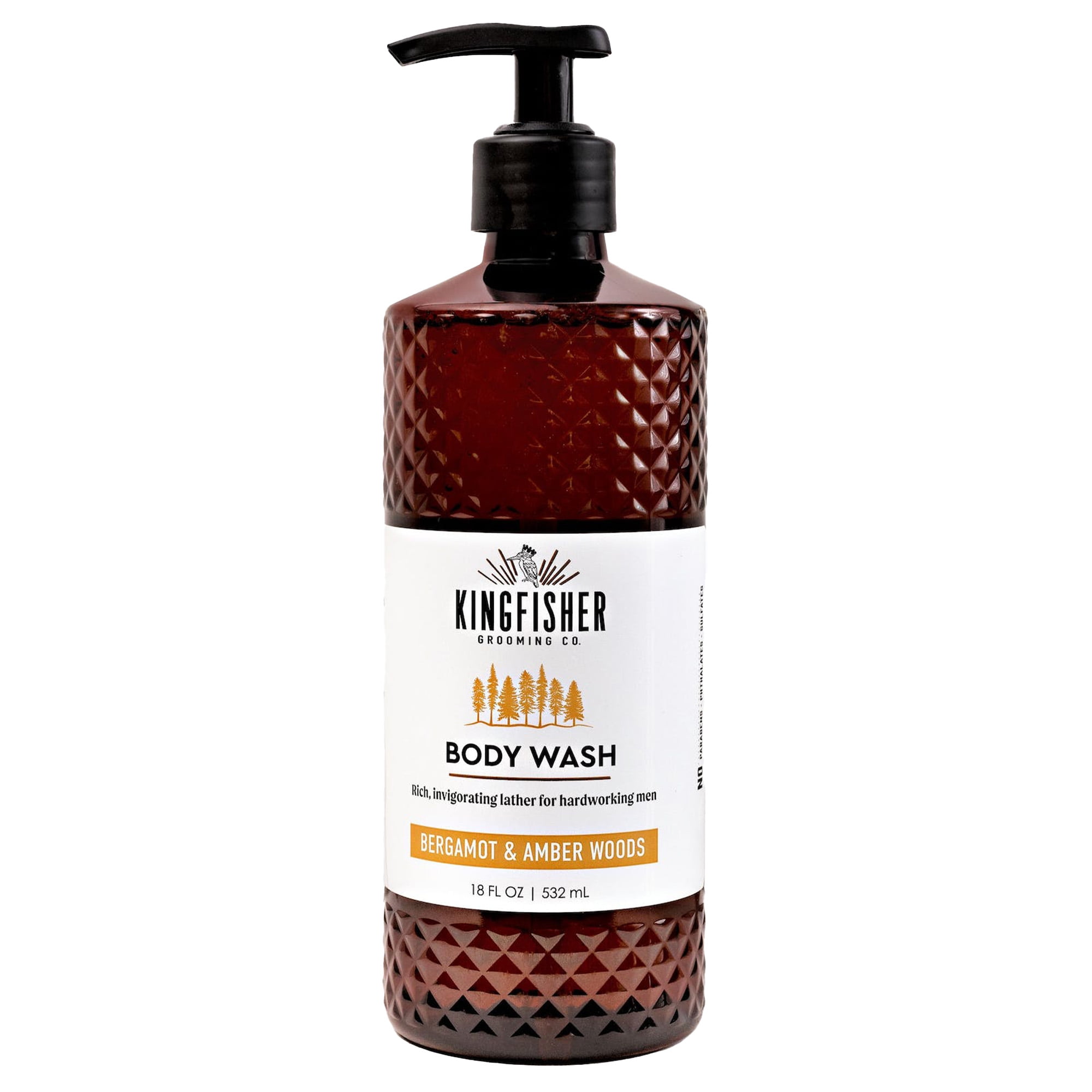 Kingfisher Co. Men's Bergamot Amber Woods Body Wash 18 oz, Long-Lasting ...