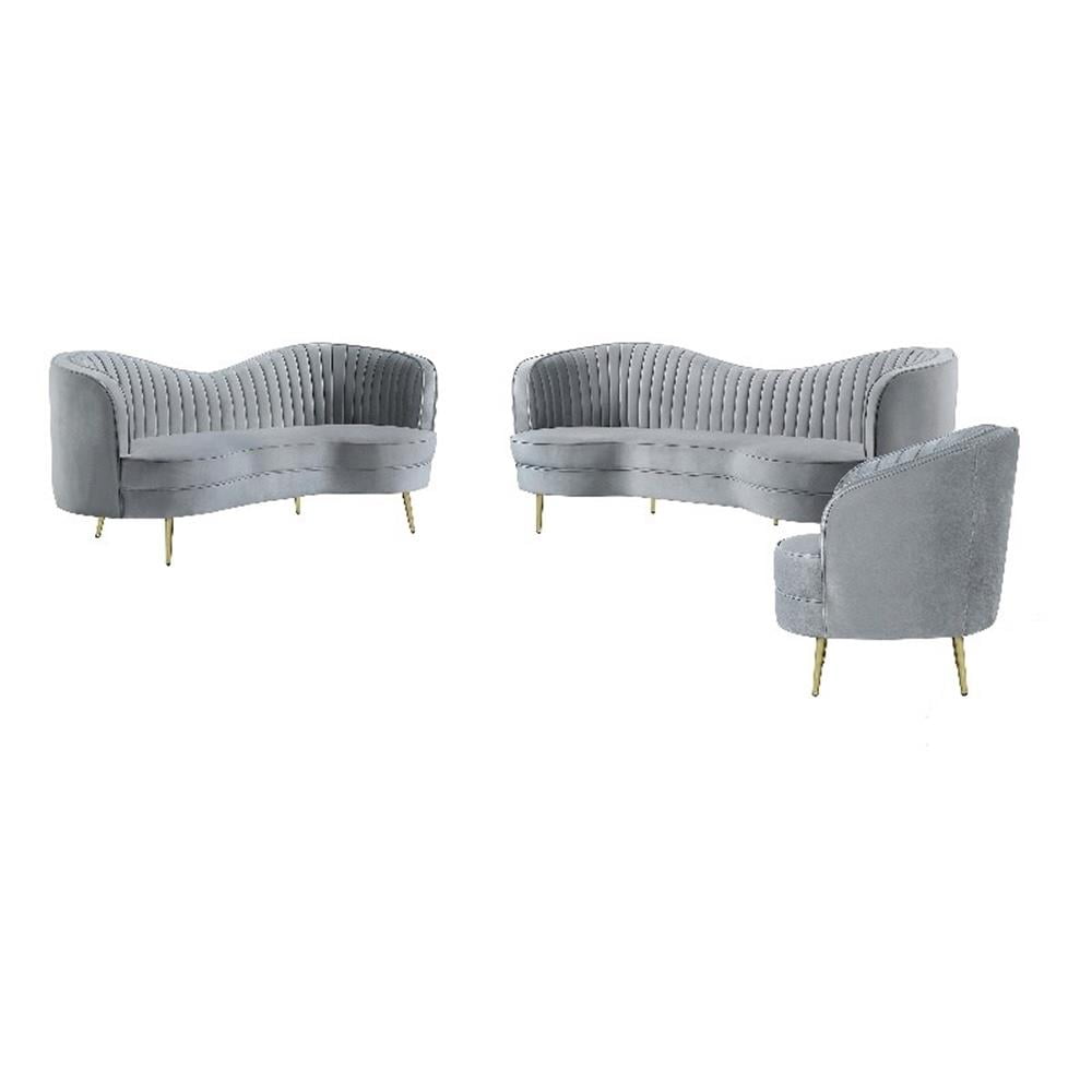 Kingfisher Lane 3-Piece Contemporary Velvet Camel Back Sofa Set in Gray ...