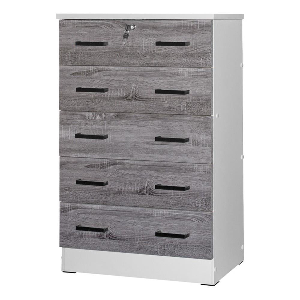 Kingfisher Lane 5 Drawer Chest Wooden Dresser with Lock in White/Gray ...
