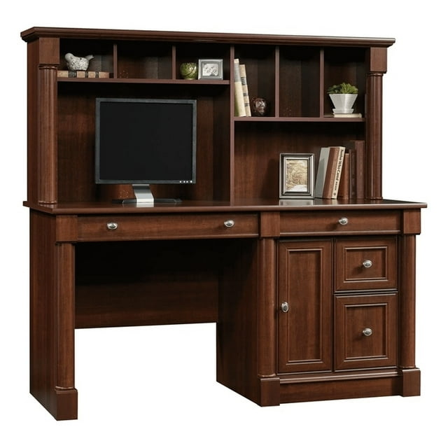 Kingfisher Lane Contemporary Wood Computer Desk with Hutch in Cherry ...