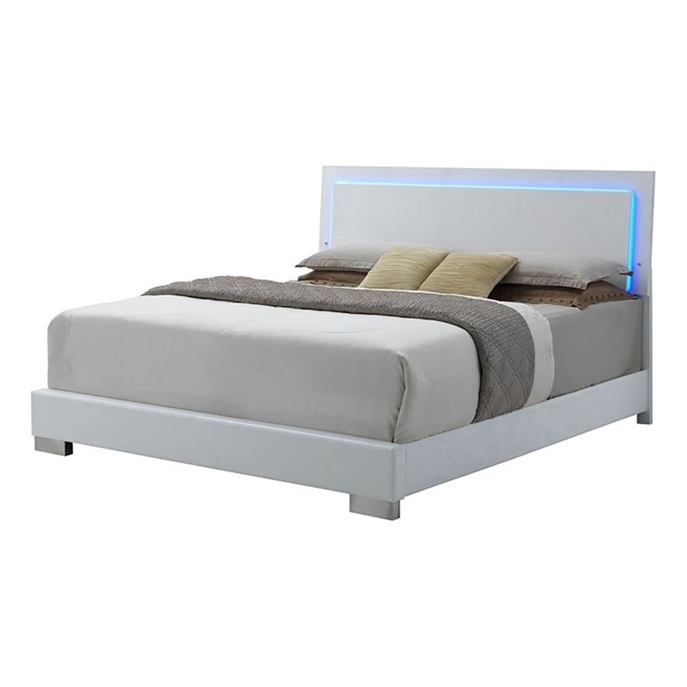 Kingfisher Lane Contemporary Wood Queen LED Panel Bed in White ...