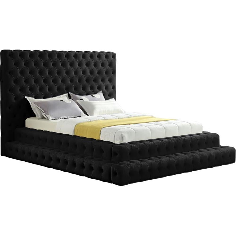 Kingfisher Lane Deep Button Tufting Velvet Queen Bed in Soft Black ...