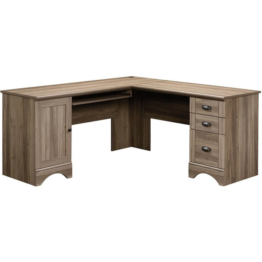 Kingfisher Lane Engineered Wood L-Shaped Computer Desk in Salt Oak ...