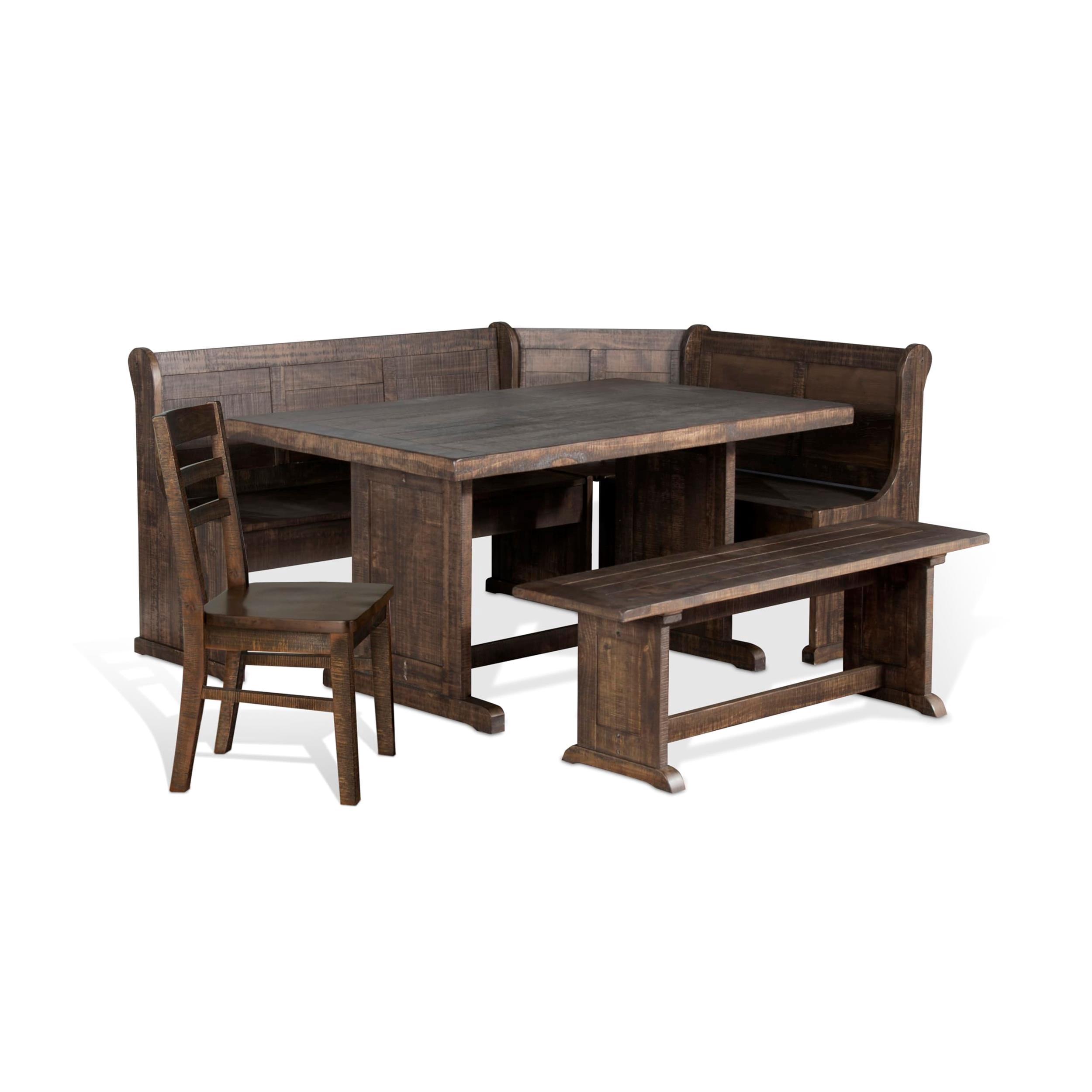 Kingfisher Lane Farmhouse Wood 4 Piece Breakfast Nook Set in Tobacco ...