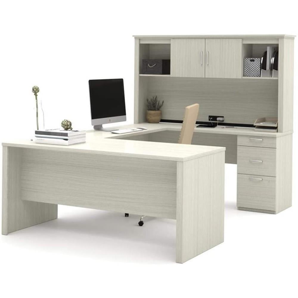 Kingfisher Lane Modern Wood U Shape Computer Desk with Hutch in White ...