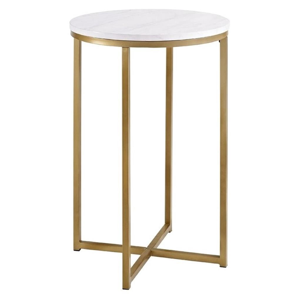 Kingfisher Lane Round Modern Metal End Table with Marble Top in Gold ...